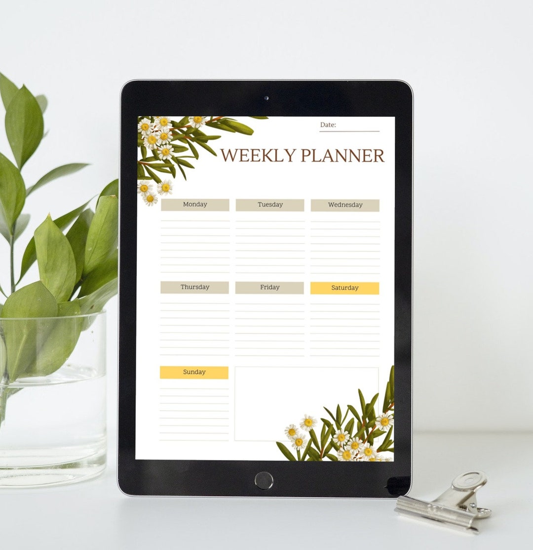 Weekly Planner Printable Digital Planner Floral Planner A4 Digital ...