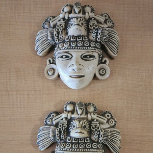 Carved Aztec Mayan Face Mask Soapstone Wall Hanging Folk Art Eagle Bird ...