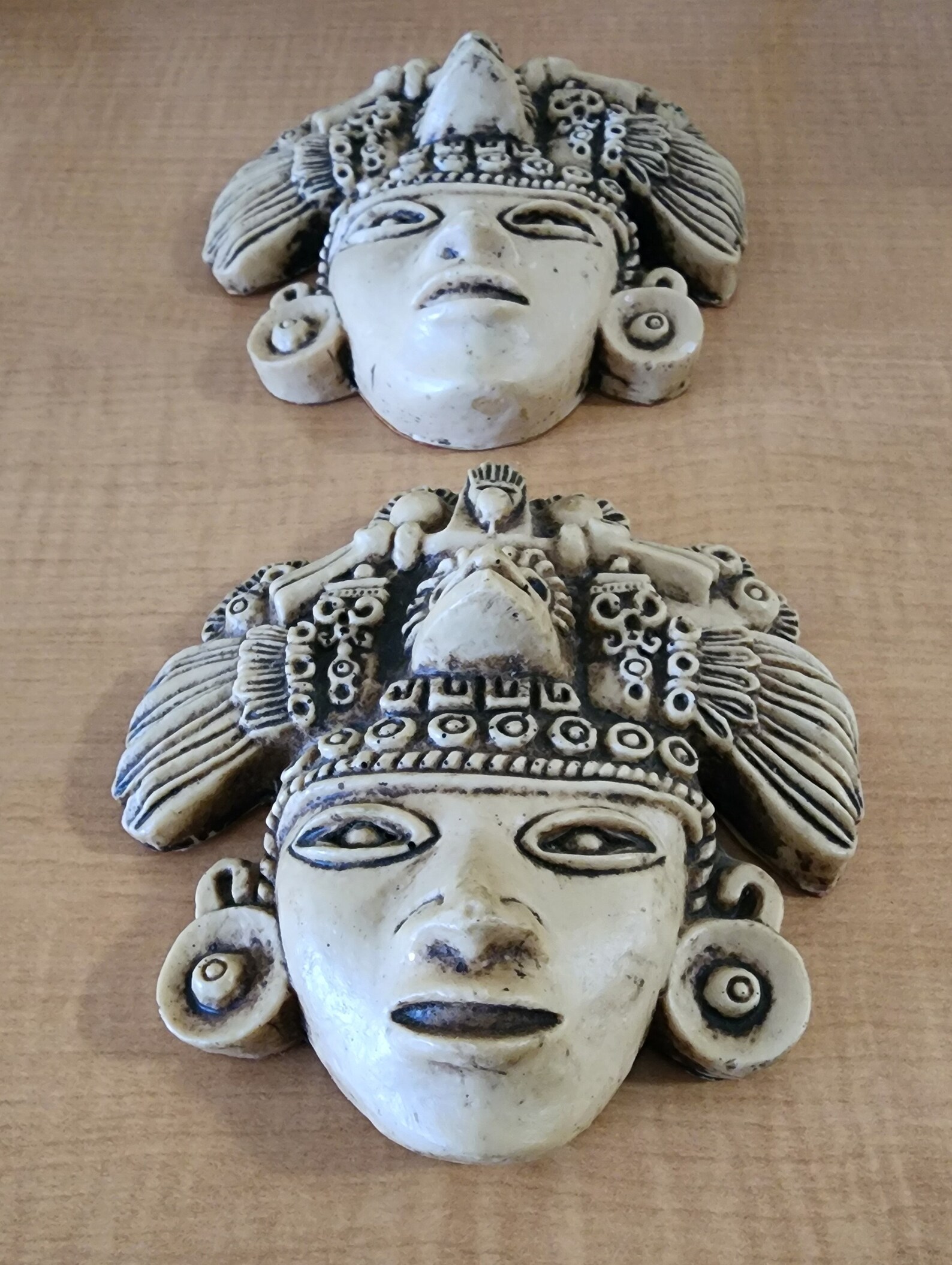 Carved Aztec Mayan Face Mask Soapstone Wall Hanging Folk Art Eagle Bird ...