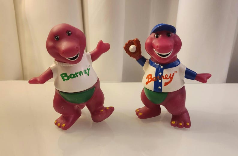 Pair of Vintage Barney Plastic Figurines – Classic & Baseball Outfit - Etsy