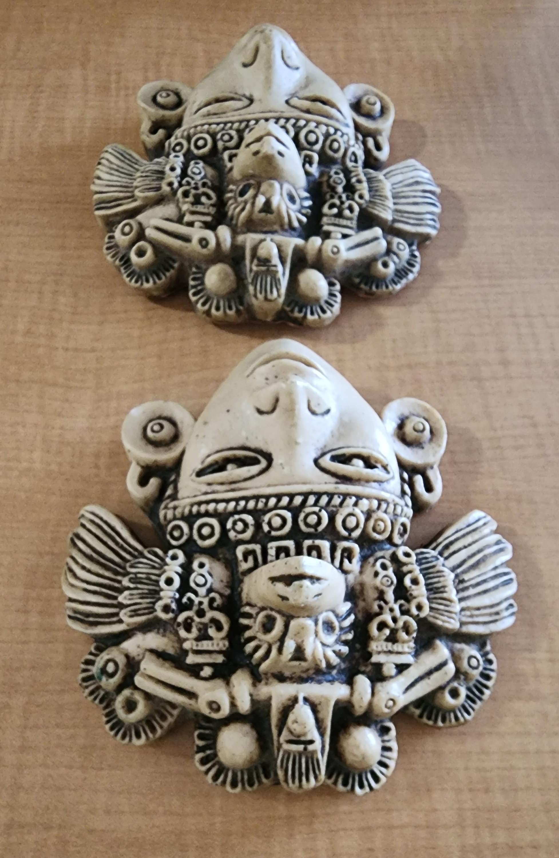 Carved Aztec Mayan Face Mask Soapstone Wall Hanging Folk Art Eagle Bird ...
