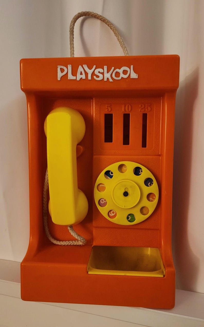 Vintage Playskool Toy Pay Phone Orange and Yellow - 1970s Children's ...