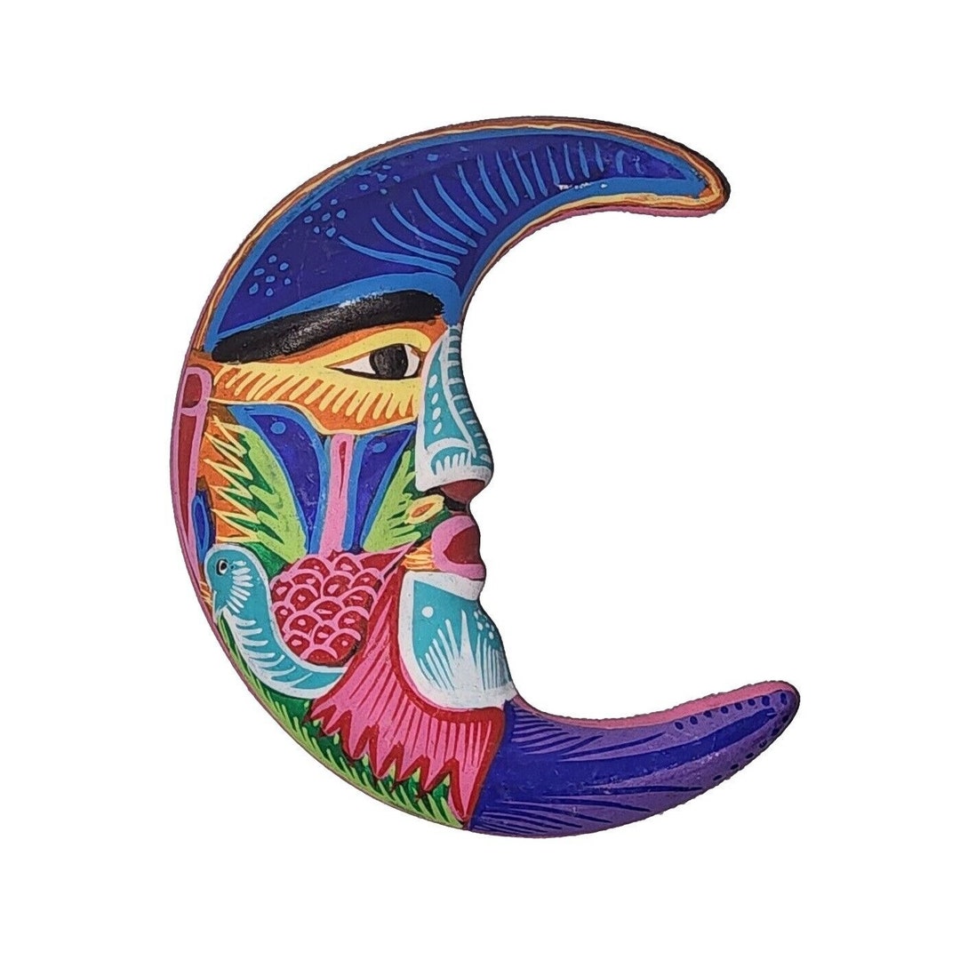 Folk Hand-painted Ceramic Moon Mask Wall Hanging Art 4" Multicolor - Etsy