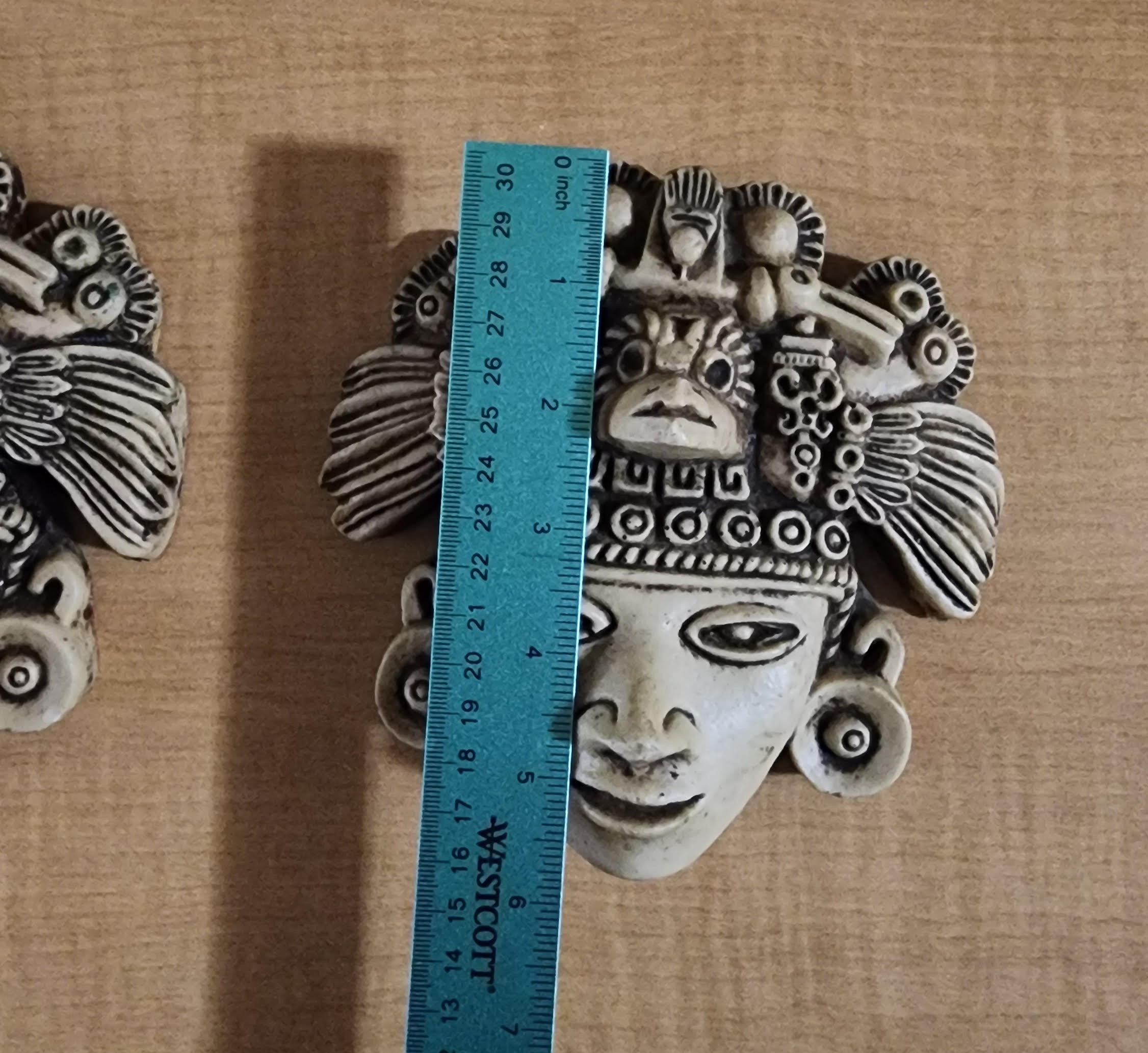 Carved Aztec Mayan Face Mask Soapstone Wall Hanging Folk Art Eagle Bird ...