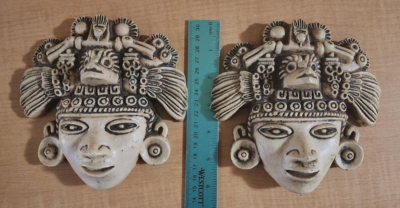 Carved Aztec Mayan Face Mask Soapstone Wall Hanging Folk Art Eagle Bird ...