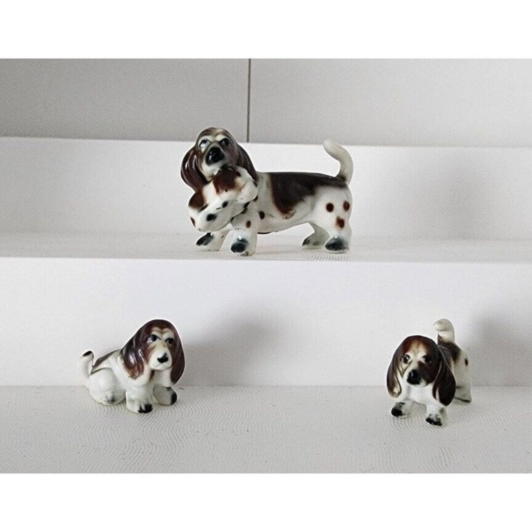 Vintage Bone China BASSET Hound Miniature Dog Figurines Set of 3 - Etsy