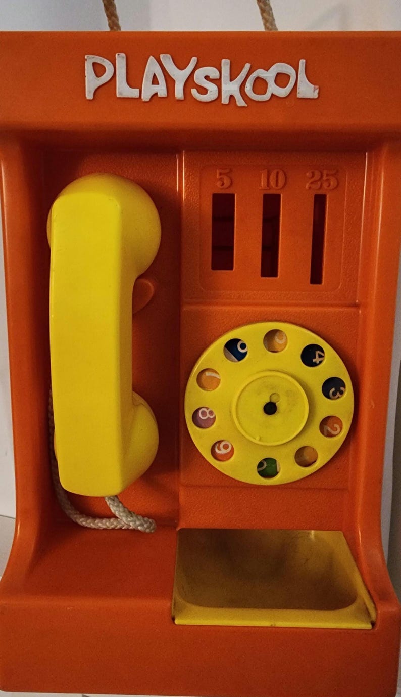 Vintage Playskool Toy Pay Phone Orange and Yellow - 1970s Children's ...