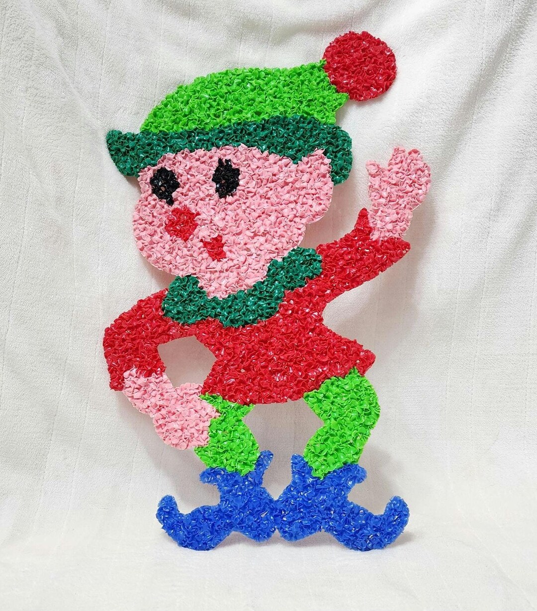 Vintage 1970s Melted Popcorn Christmas Plaque – Red & Green Pixie Elf ...