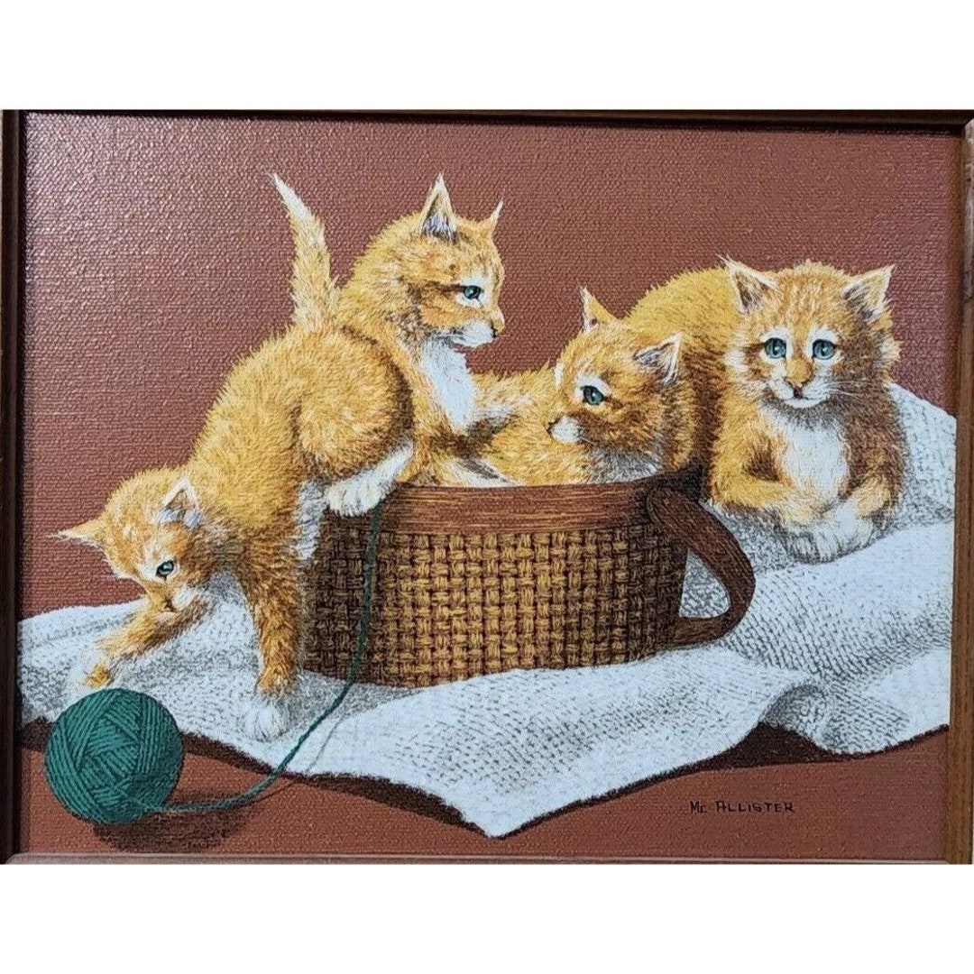 Vintage Cats Oil Painting Kittens Playing With Yarn by Mcallister ...