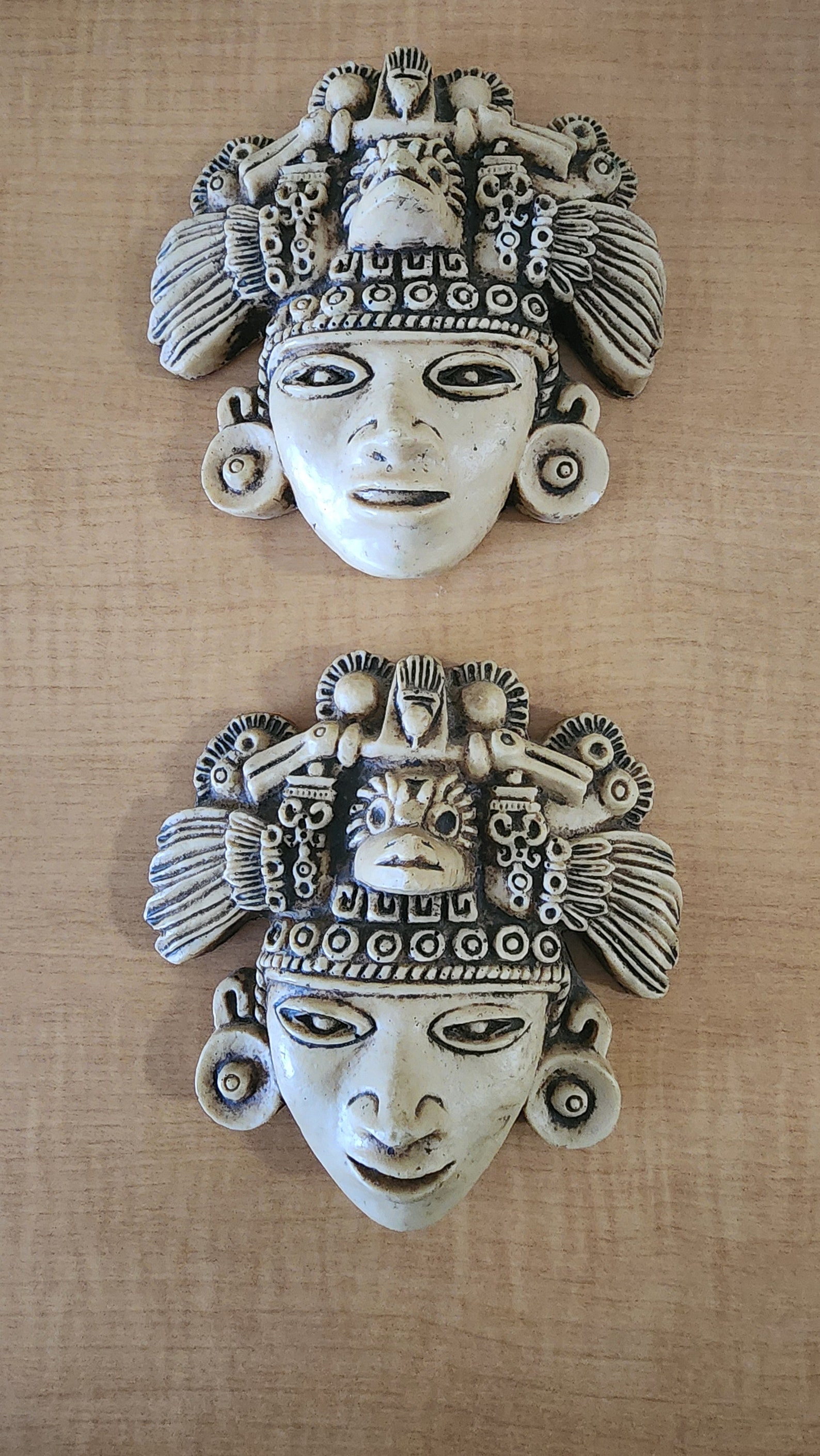 Carved Aztec Mayan Face Mask Soapstone Wall Hanging Folk Art Eagle Bird ...