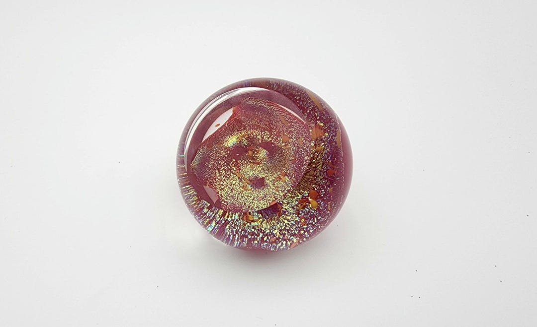Vintage GES 12 Art Glass Paperweight – Clear & Red With Abstract Gold ...