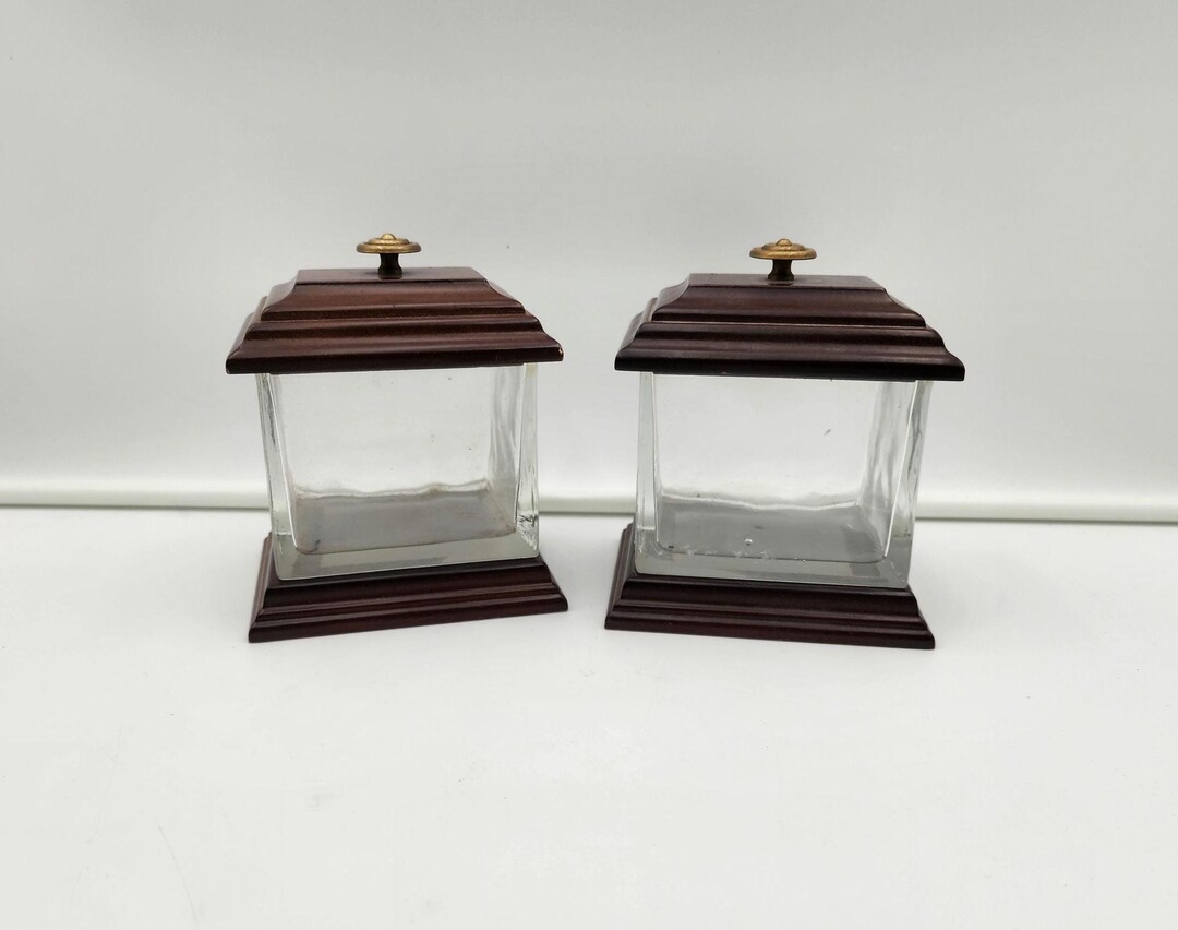 Vintage Bombay Company Glass & Wood Keepsake Display Boxes With Brass ...