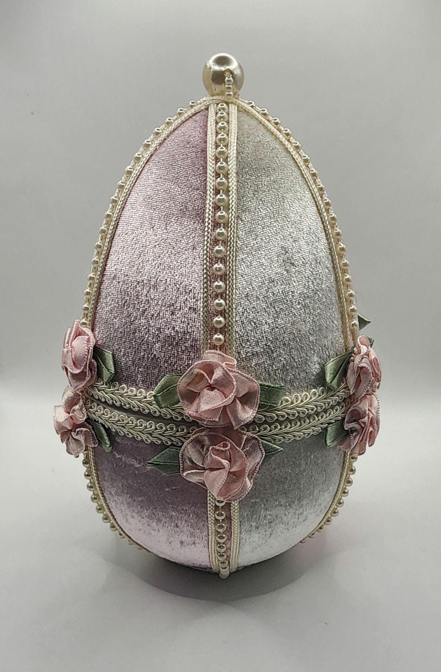 Vintage Velvet Easter Egg Trinket Box 8 Pink & Ivory, Floral Pearl ...