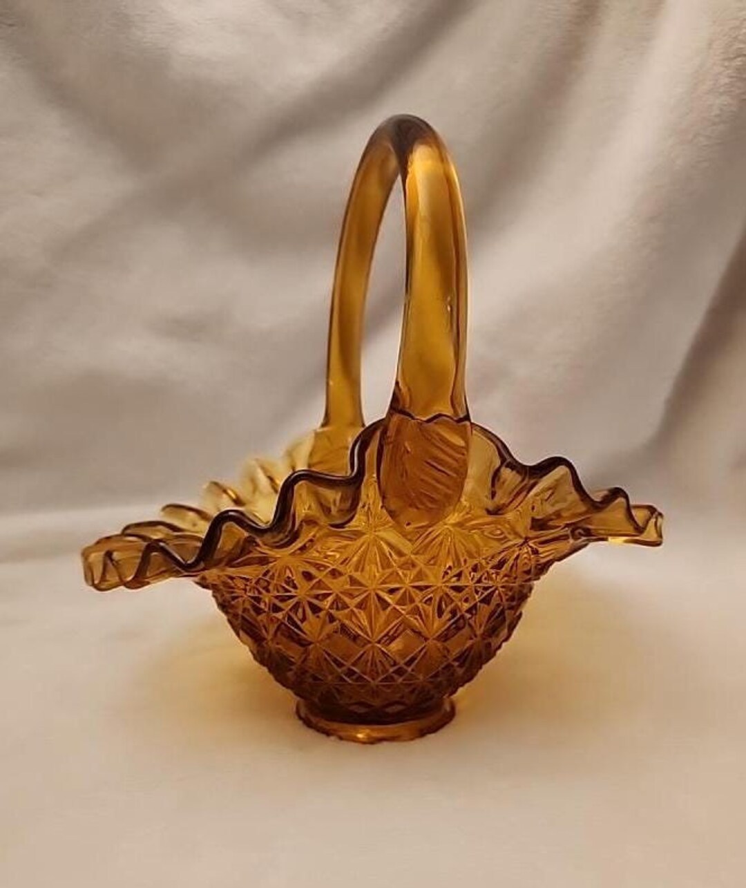 Vintage Vogelsong Amber Cut Glass Basket: Ruffled Edge, Ohio Decor - Etsy