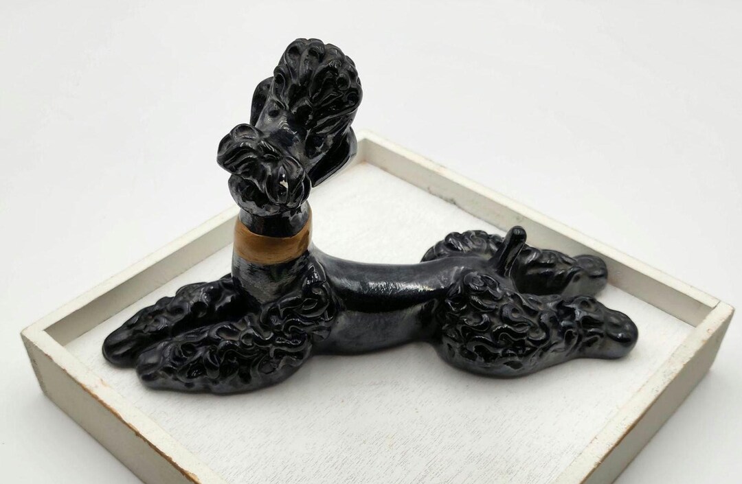 Vintage Chalkware Poodle Figurine With Gold Collar Accent - Etsy