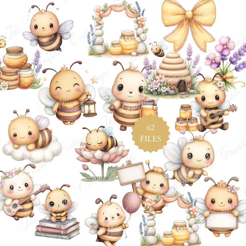 Watercolor Bee Clipart | Playful Nursery Graphics (PNG Set) - Etsy