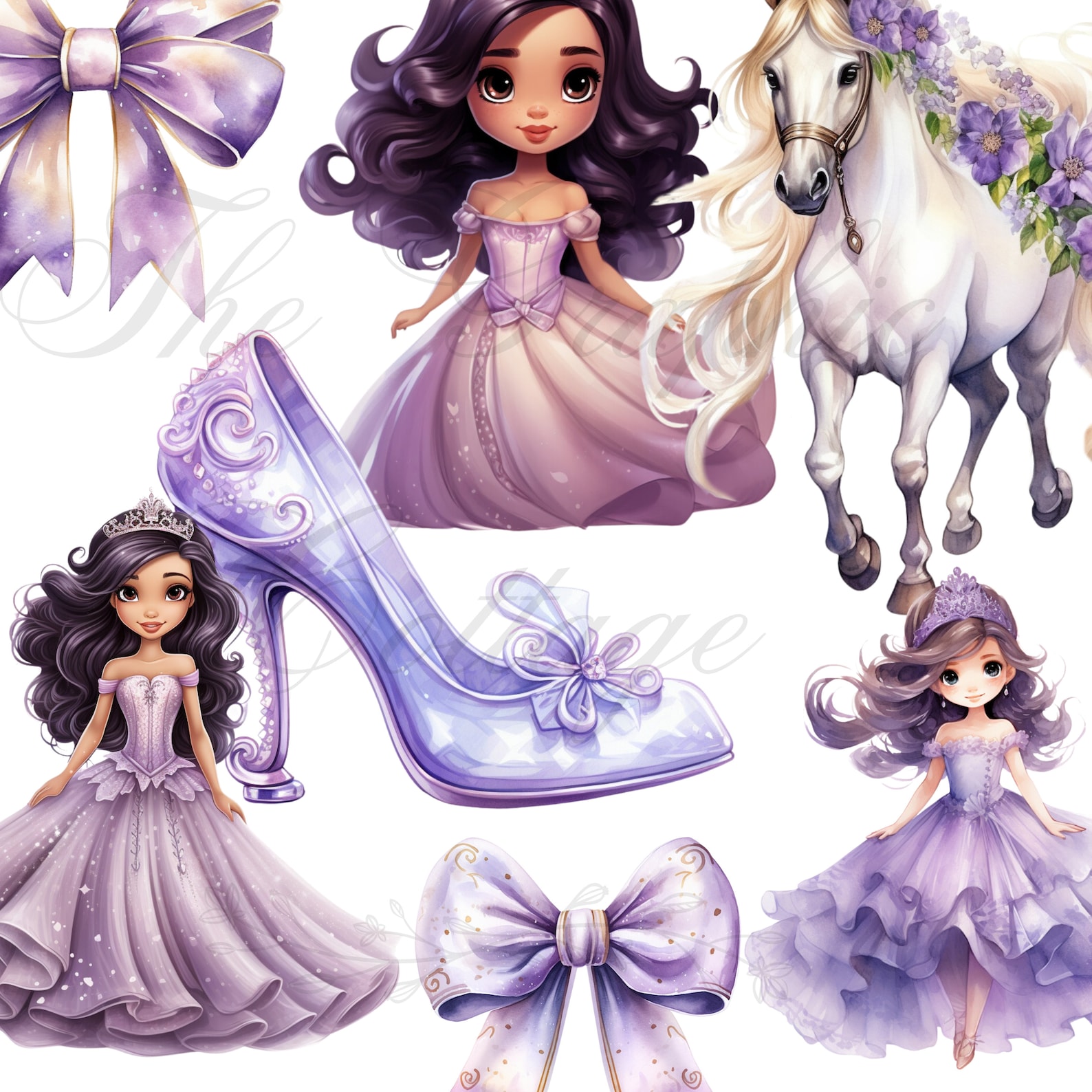 Watercolor Princess Clipart, Purple Princess Theme Clipart, Princess ...