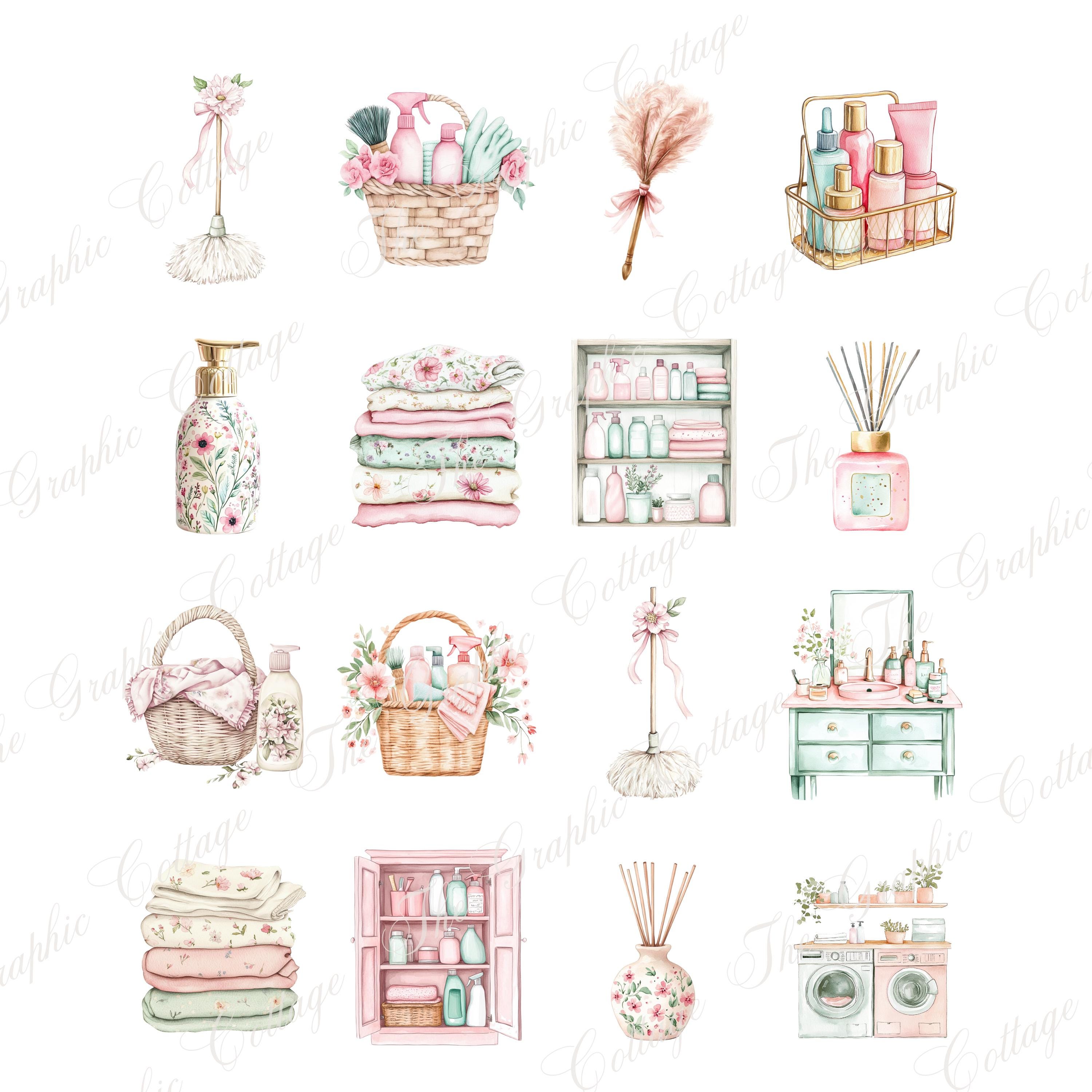 Watercolor Household Cleaning Clipart, Sparkle and Shine, Bucket and ...
