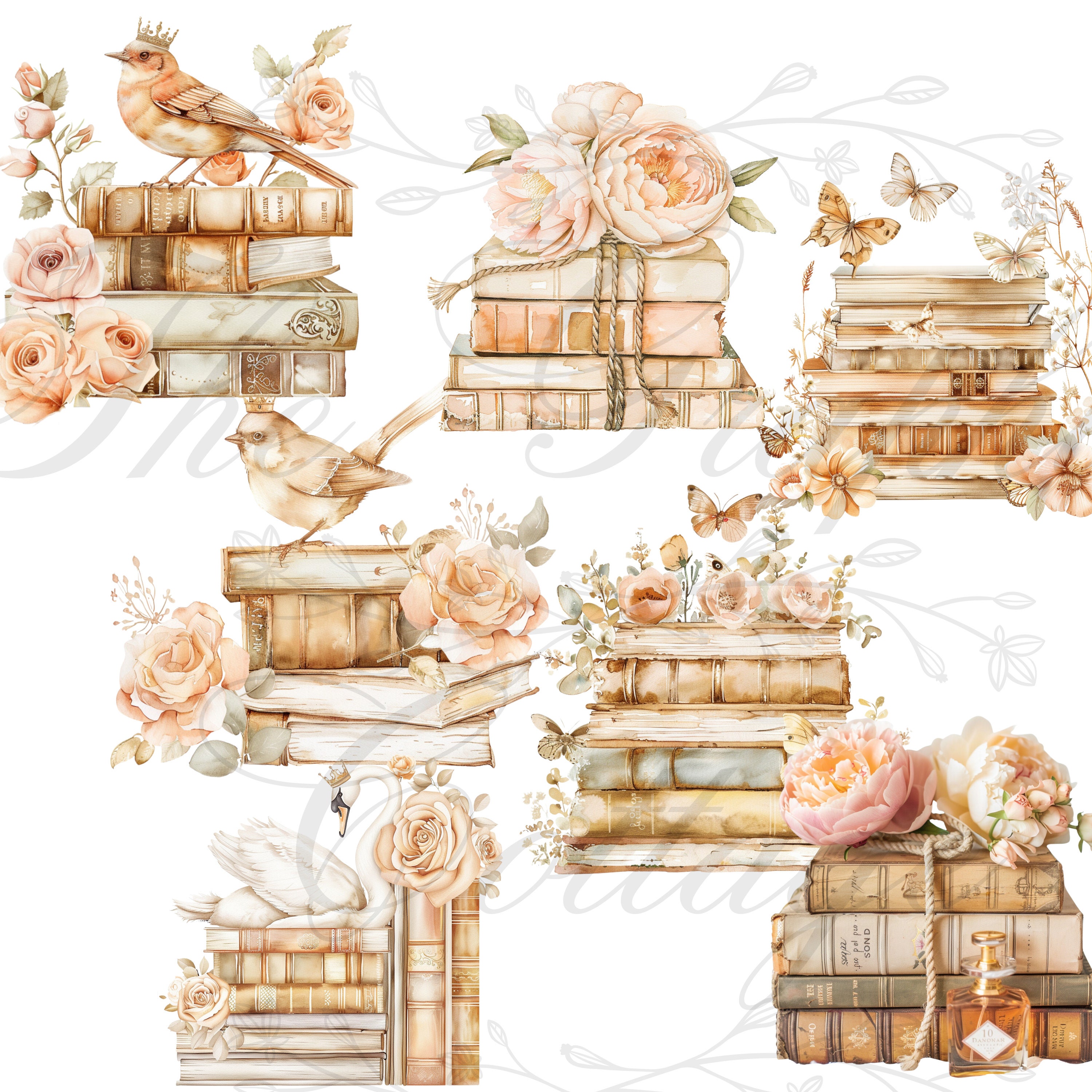 Watercolor Magical and Enchanted Books Clipart, Old Books, Vintage ...
