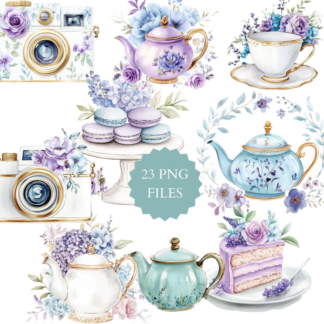 Watercolor Tea Party Clipart, Floral Teapot Collection (PNG Files) - Etsy