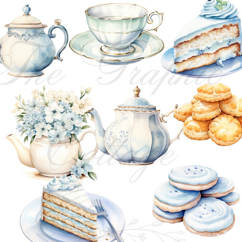 Watercolor Tea Party Clipart, Tea Time, Tea Party Invitation, Floral ...
