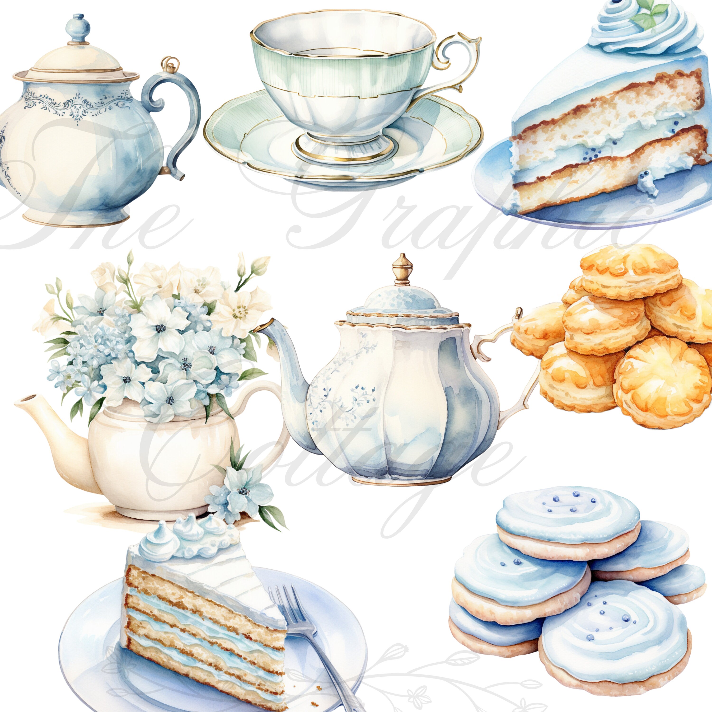 Watercolor Tea Party Clipart, Tea Time, Tea Party Invitation, Floral ...
