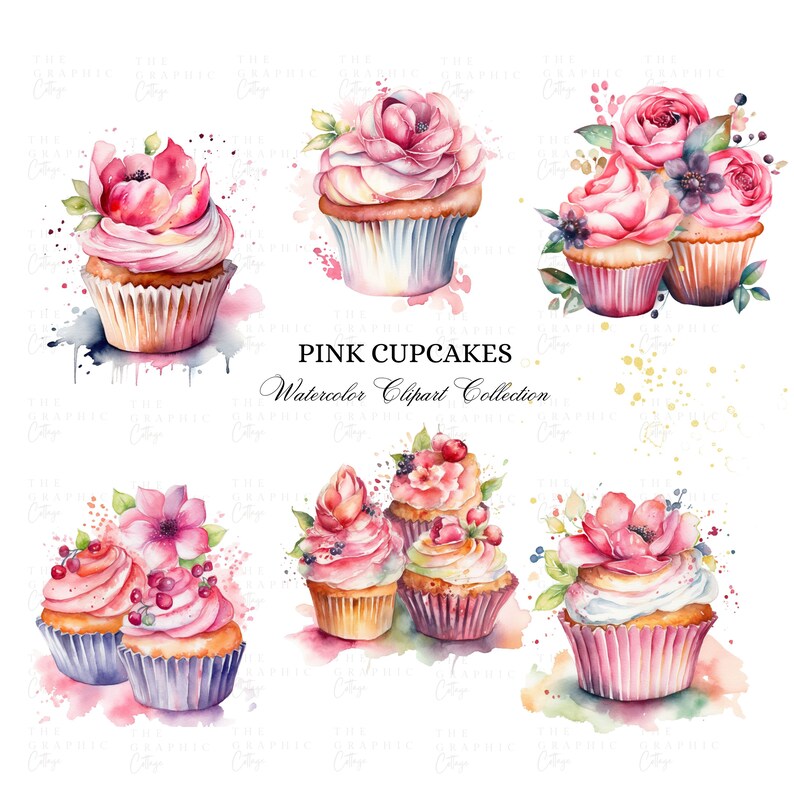 Watercolor Cupcake Clipart | Cupcakes With Floral Clip Art | Floral ...
