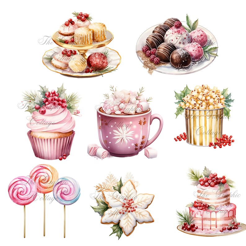 Sweet Treats Watercolor Clipart, Christmas Dessert, Watercolor Sweets ...