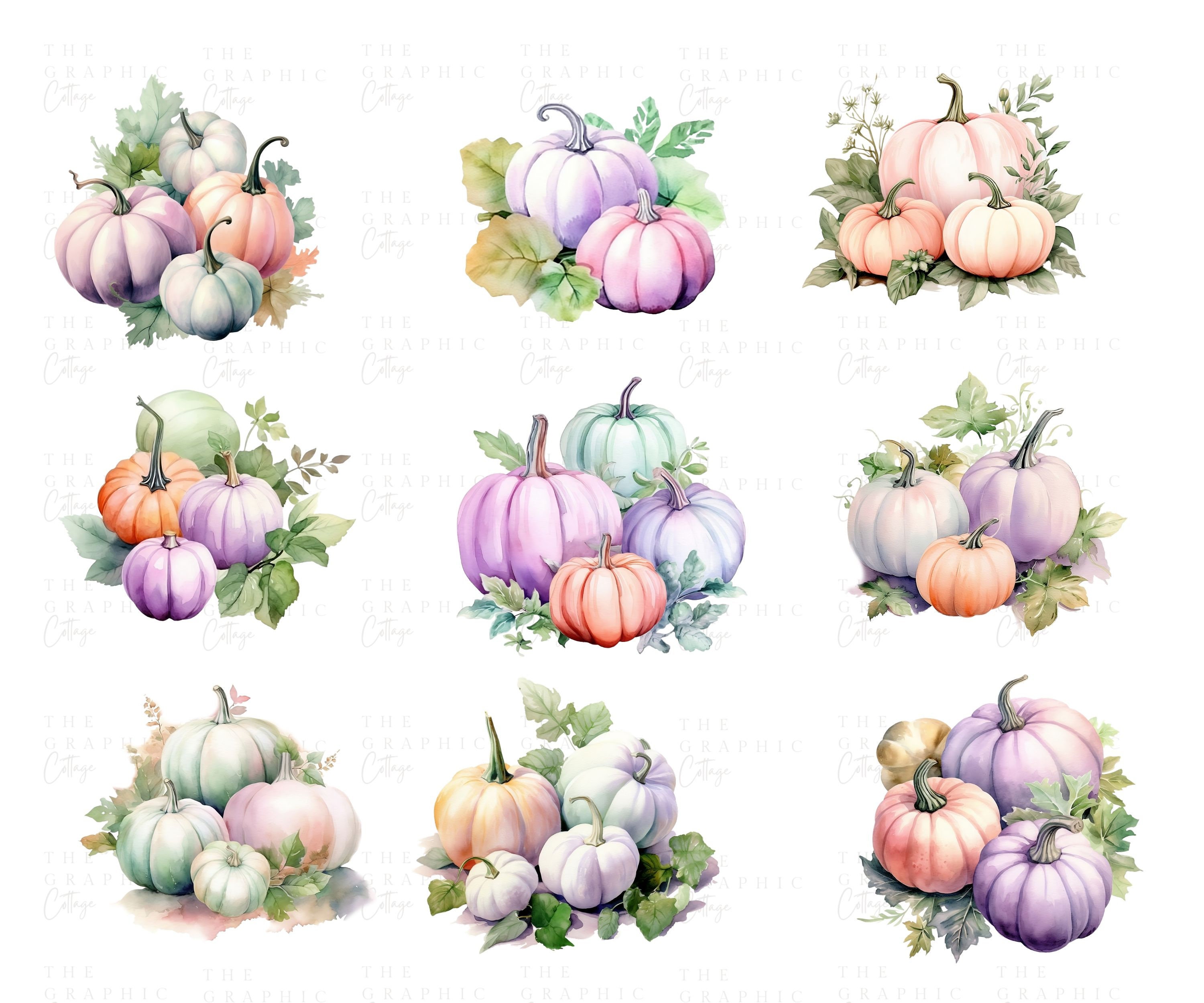 Watercolor Cute Pumpkin Clipart | Fall Clip Art | Floral Clipart ...