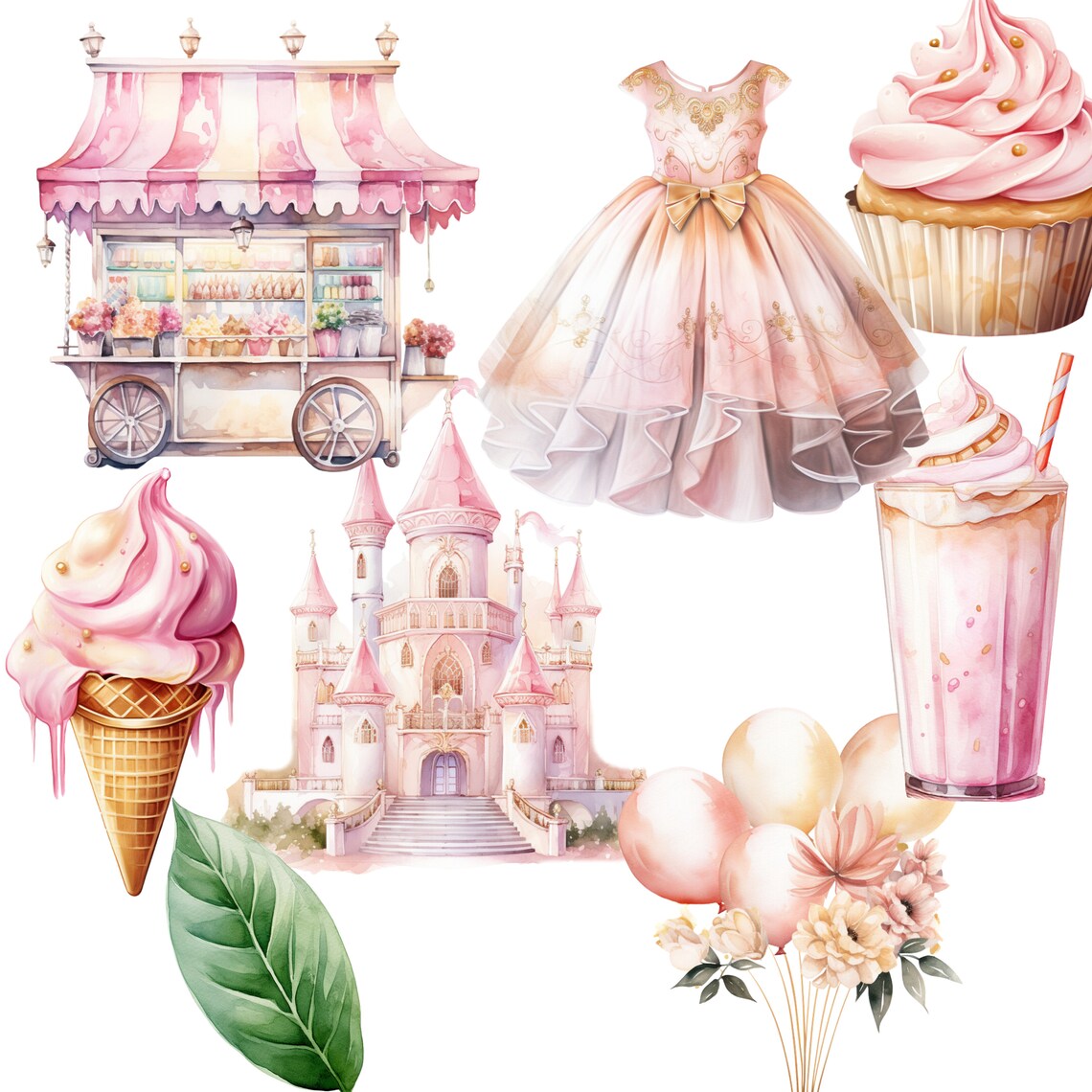 Watercolor Pink Birthday Clipart, Princess Clipart, Pink Princess ...
