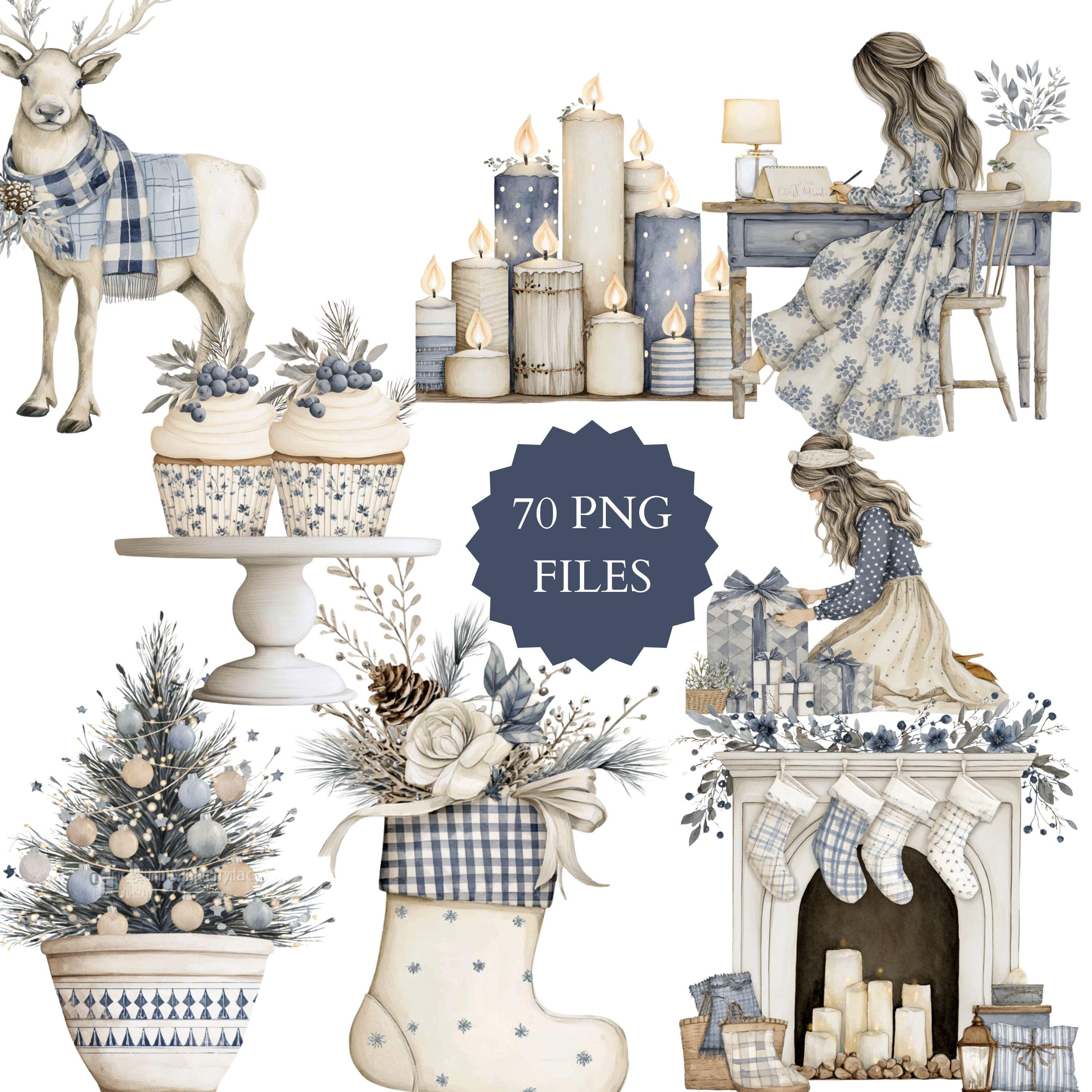 Watercolor Christmas Clipart: Farmhouse Holiday PNG Images (digital ...