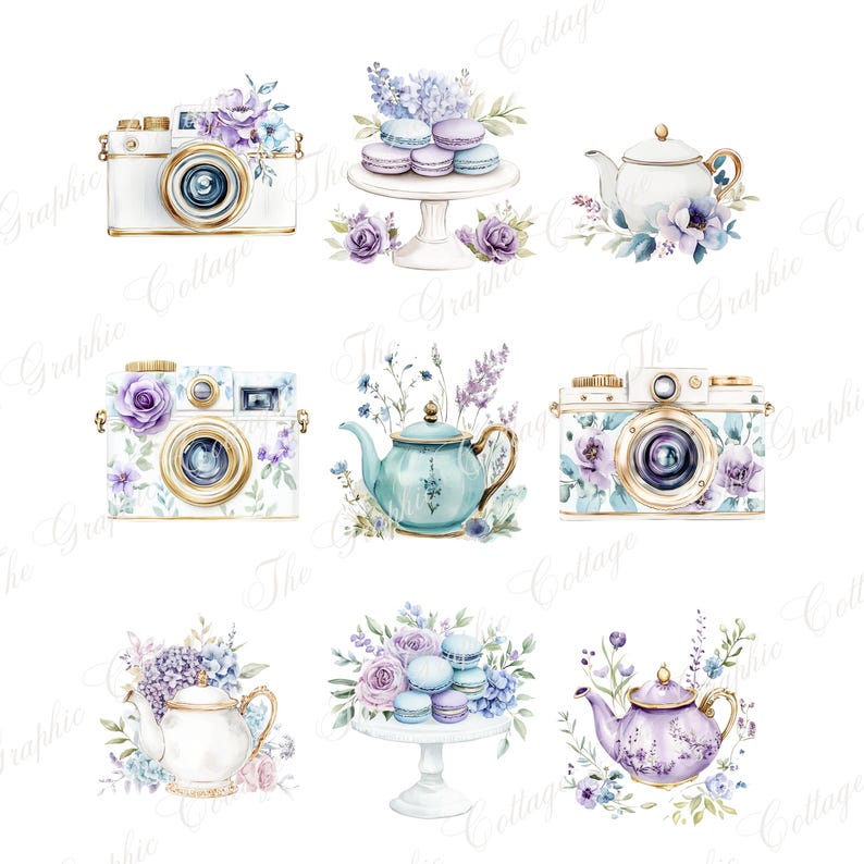 Watercolor Tea Party Clipart, Floral Teapot Collection (PNG Files) - Etsy