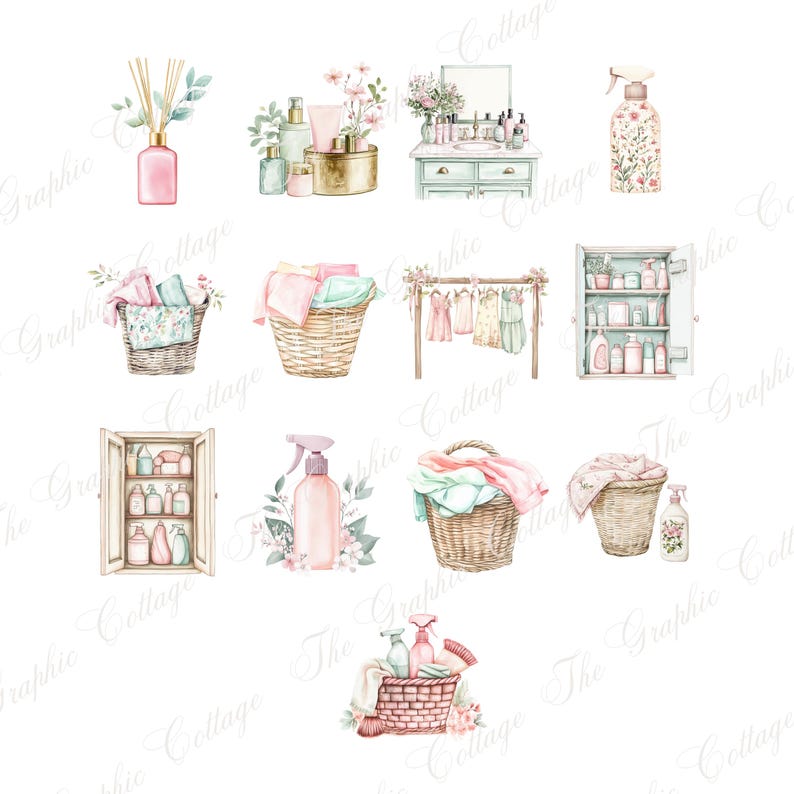 Watercolor Household Cleaning Clipart, Sparkle and Shine, Bucket and ...