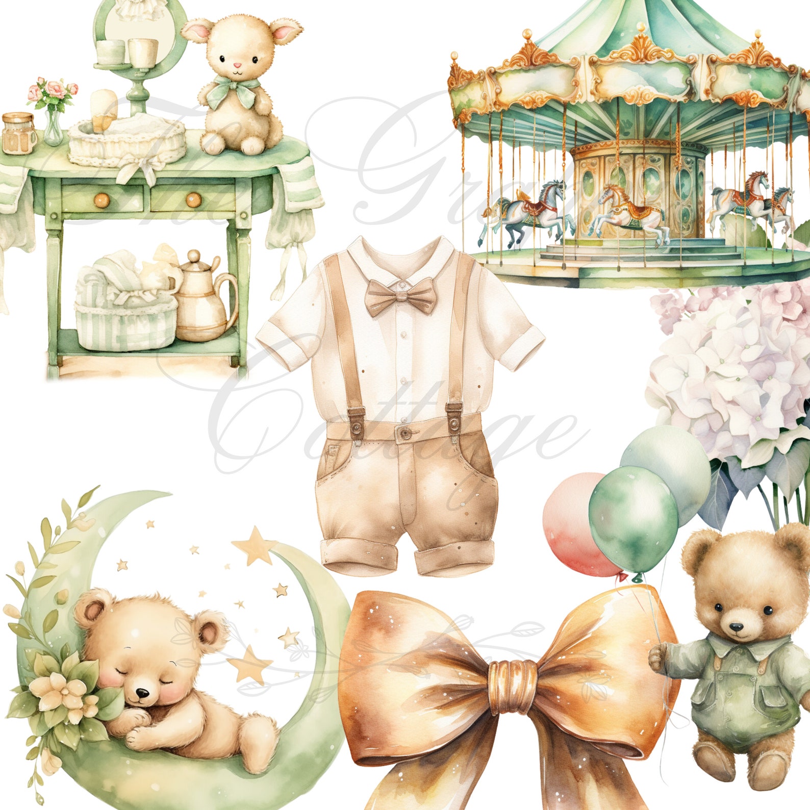 Watercolor Newborn Baby Clipart, Nursery Clipart, Baby Decor Clip Art ...