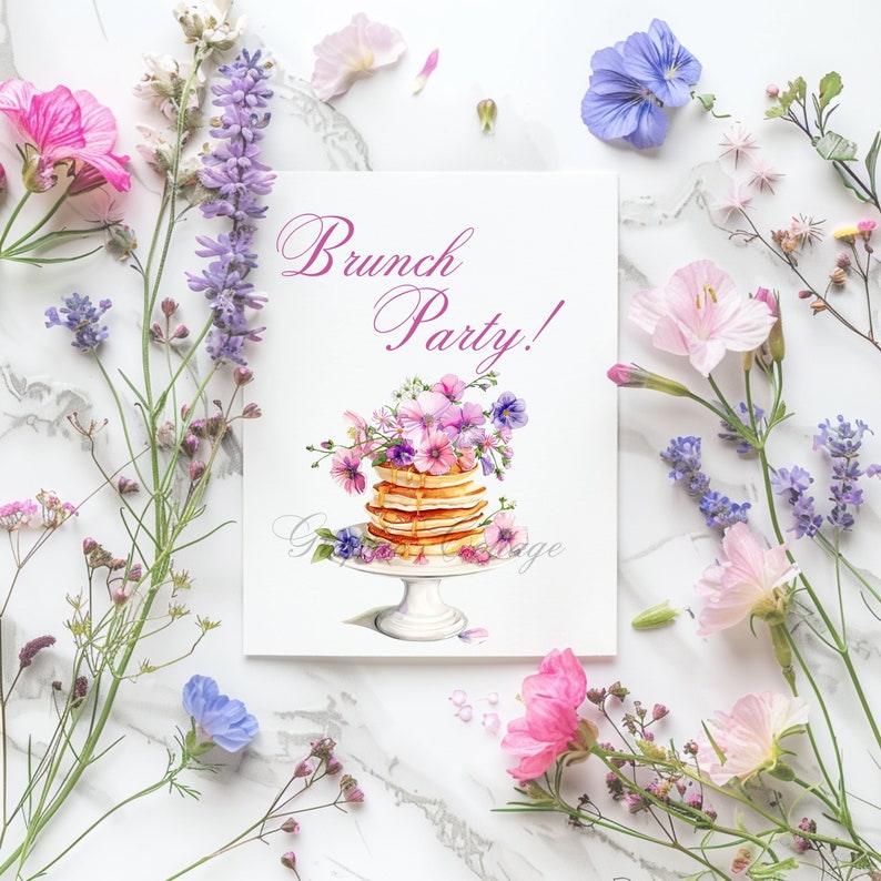Watercolor Breakfast Clipart: Romantic Brunch PNG Images (digital ...
