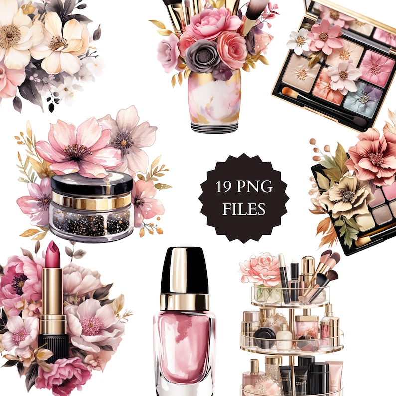 Watercolor Makeup Clipart, Makeup Wall Art, Makeup With Floral Clipart ...