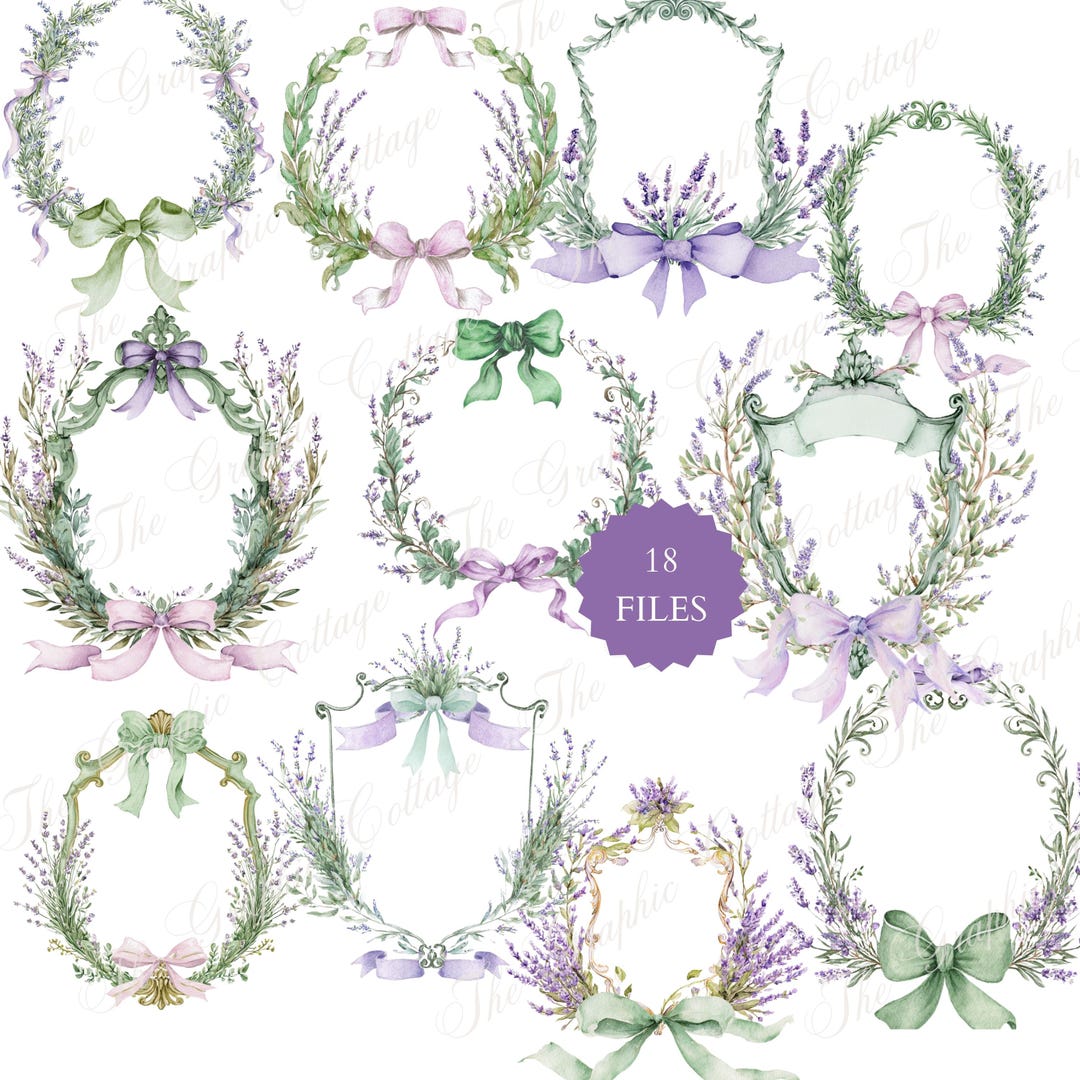 Marcos de lavanda en acuarela (imágenes prediseñadas) / Borde floral ...