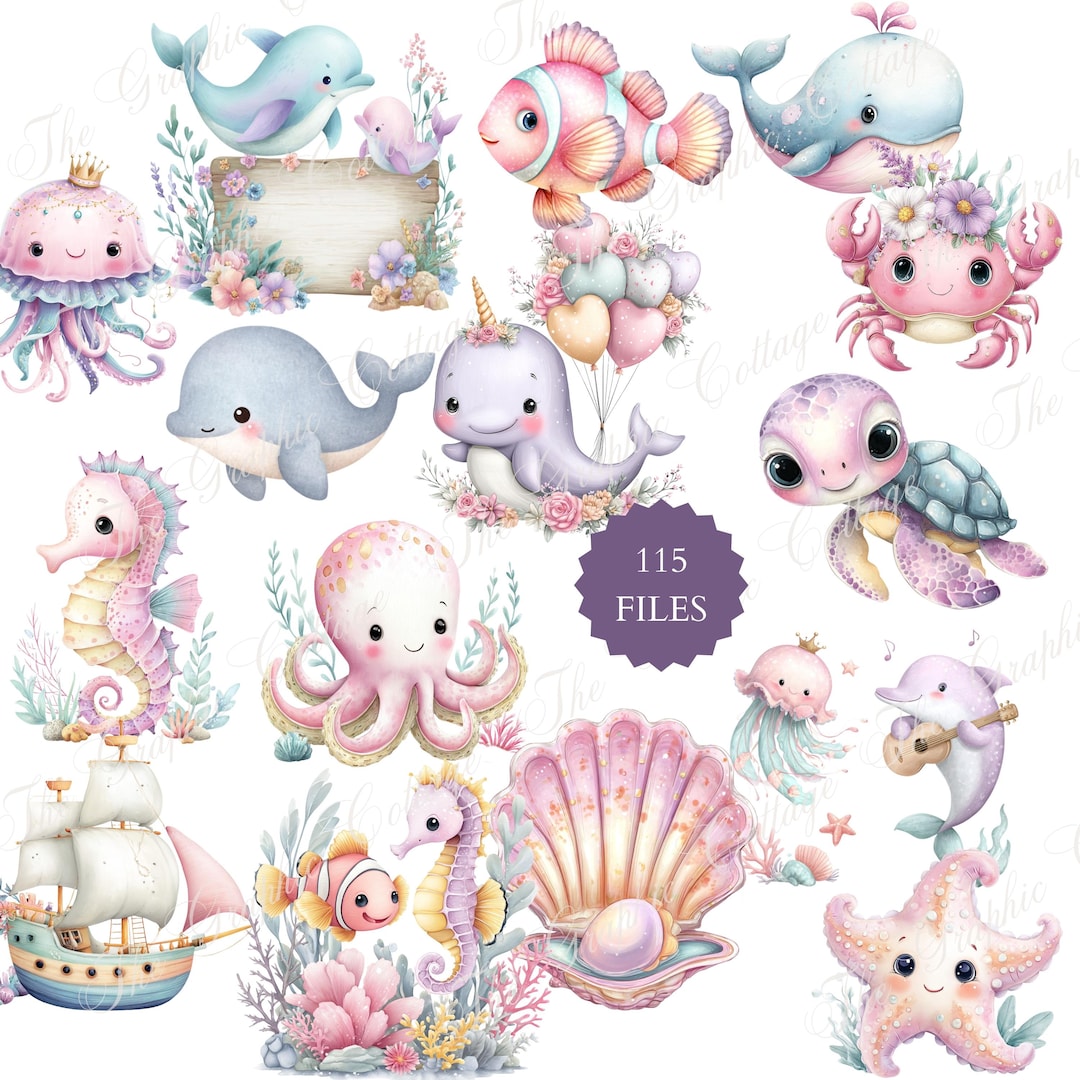 Watercolor Ocean Animal Clipart | Under the Sea PNG (115 Files) - Etsy