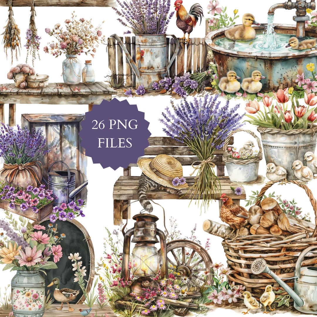 Watercolor Countryside Clipart, Rustic Clipart, Country Art, Farm Art ...