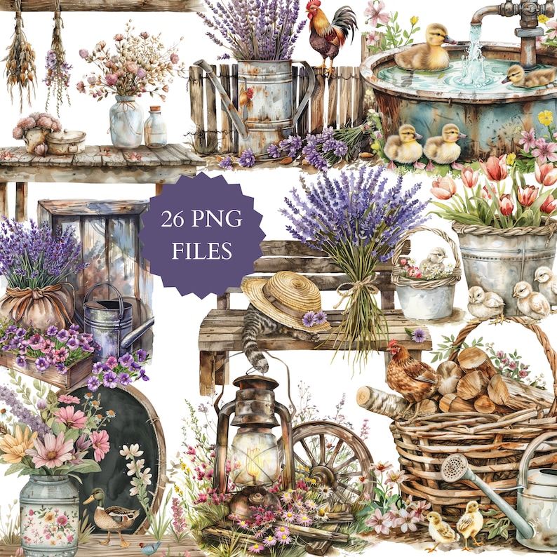 Watercolor Countryside Clipart, Rustic Clipart, Country Art, Farm Art ...