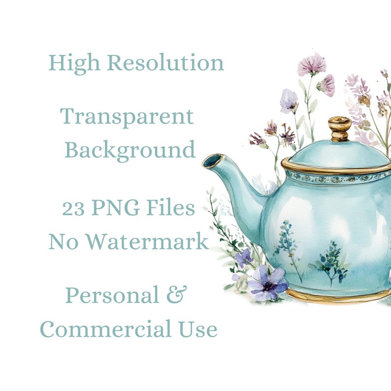 Watercolor Tea Party Clipart, Floral Teapot Collection (PNG Files) - Etsy