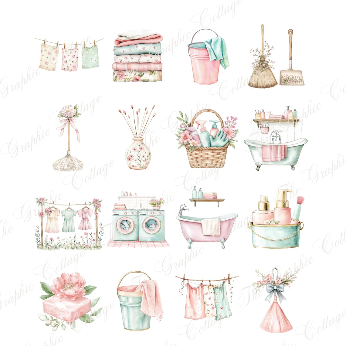 Watercolor Household Cleaning Clipart, Sparkle and Shine, Bucket and ...