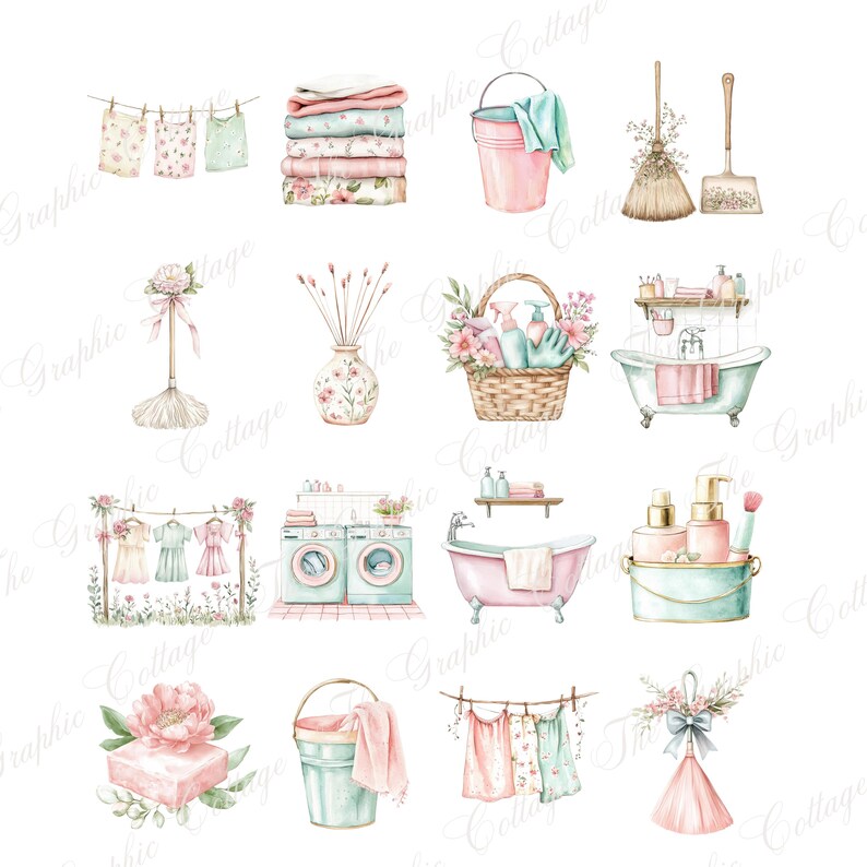 Watercolor Household Cleaning Clipart, Sparkle and Shine, Bucket and ...