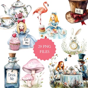 Watercolor Alice in Wonderland Clipart: Tea Party PNG (digital Download ...