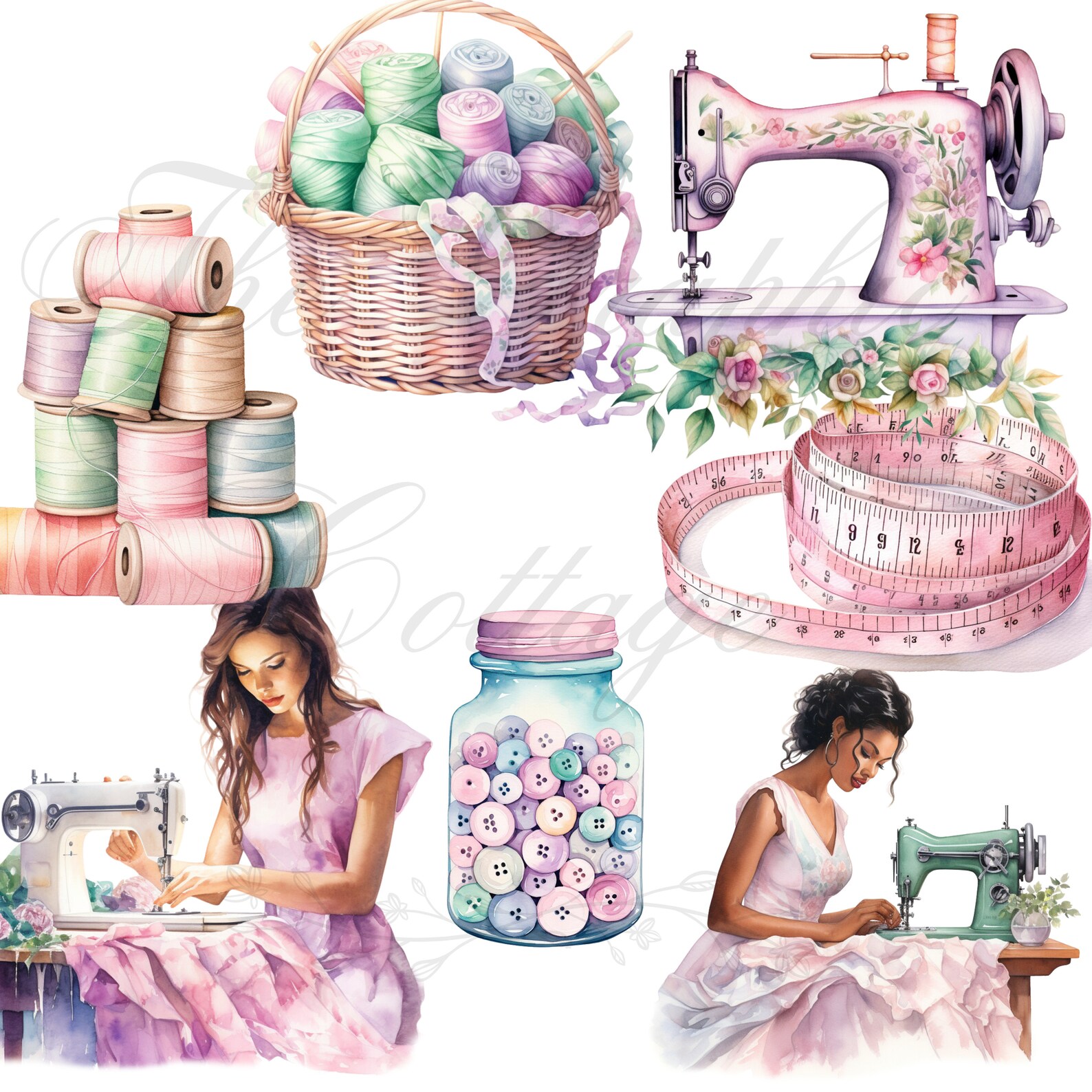 Watercolor Sewing Clipart, Sewing Machine Clipart, Sewing Thread ...