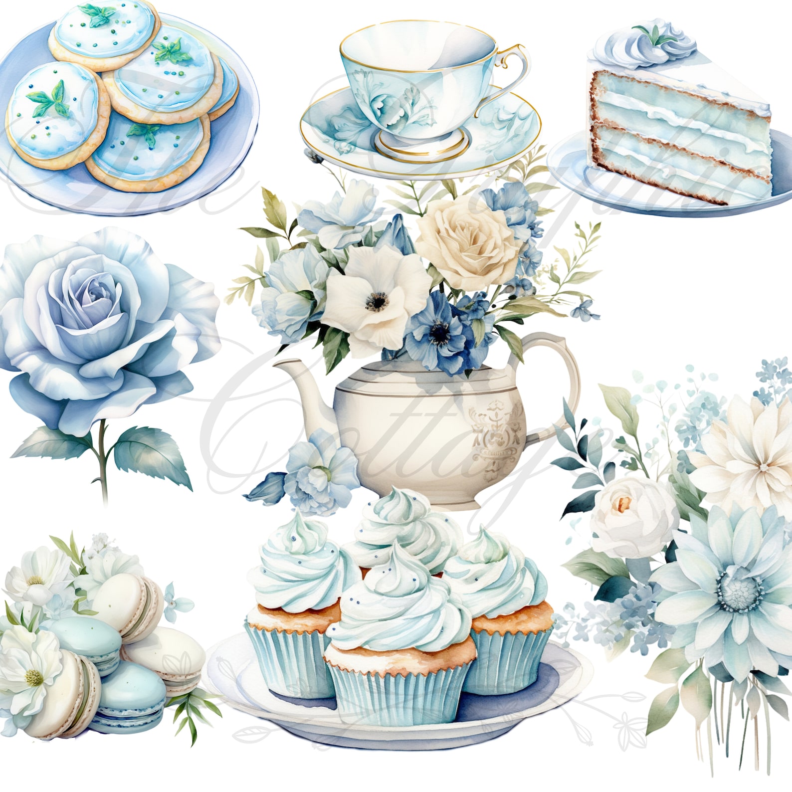 Watercolor Tea Party Clipart, Tea Time, Tea Party Invitation, Floral ...