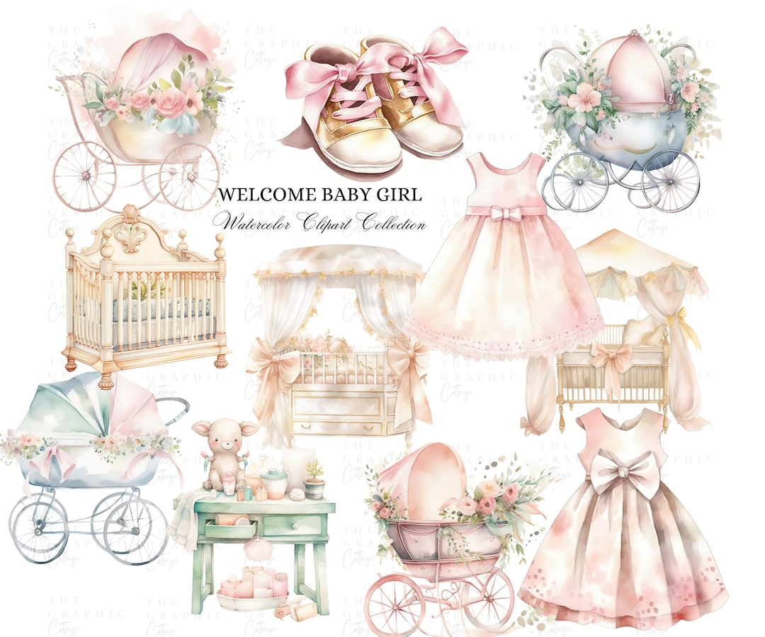 Watercolor Newborn Baby Clipart, Nursery Clipart, Baby Decor Clip Art ...