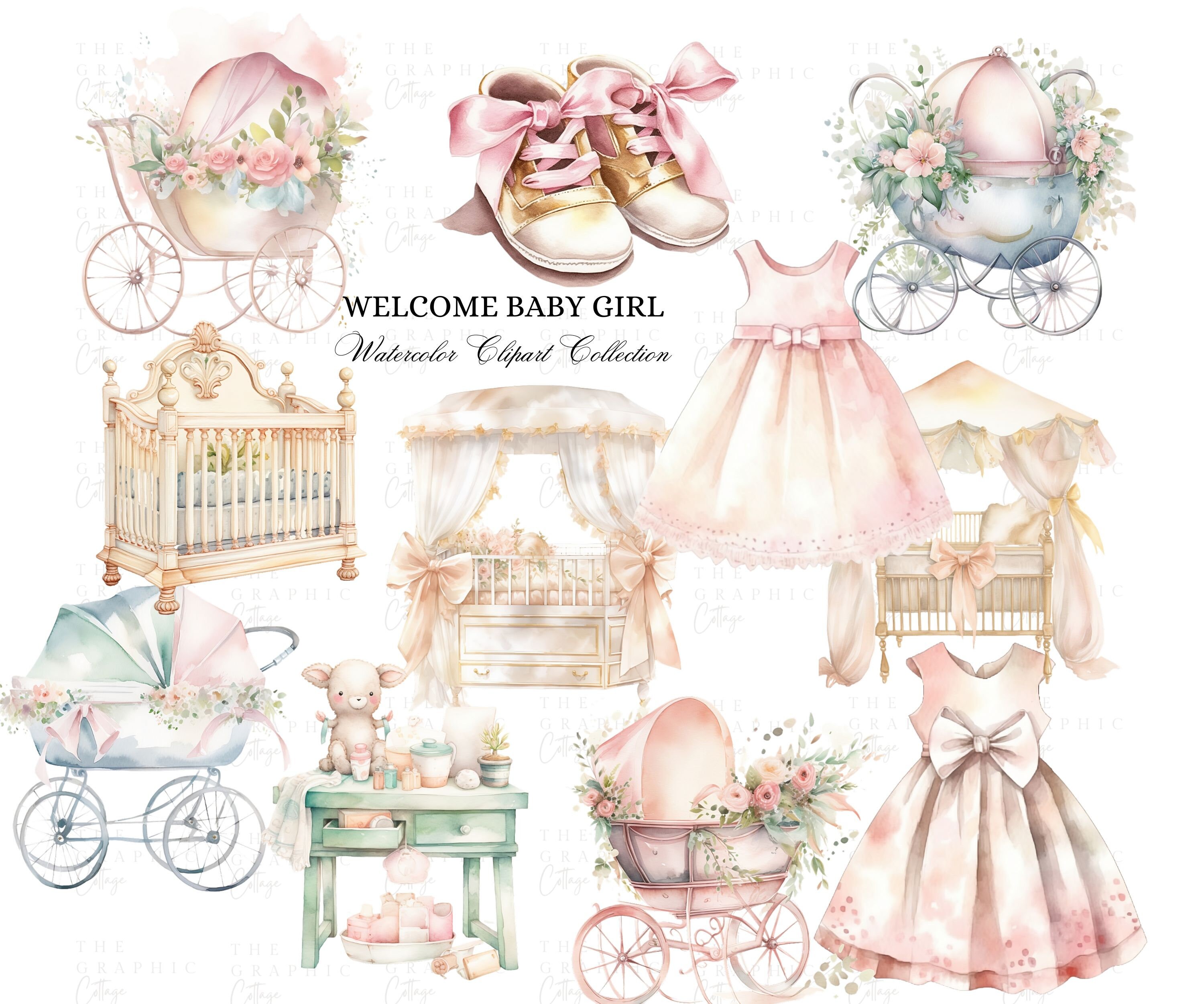 Watercolor Newborn Baby Clipart, Nursery Clipart, Baby Decor Clip Art ...