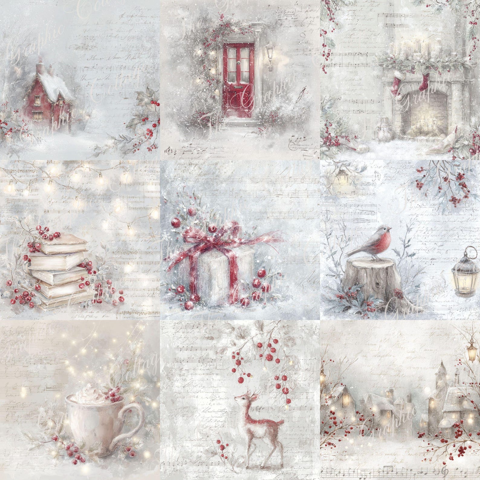 Frosted Christmas Digital Paper Pack: Winter Scrapbook Backgrounds (PDF ...
