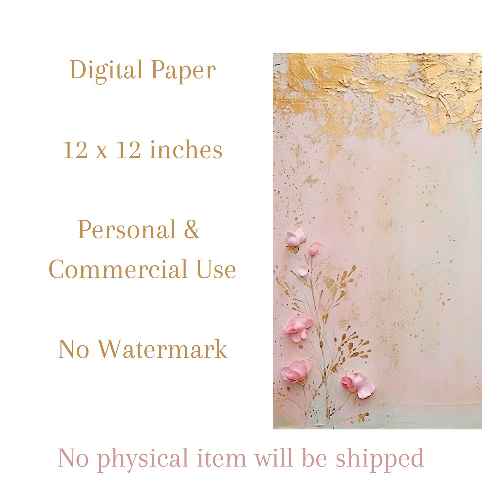 Pink Romantic Shabby Chic Digital Paper With Gold Designs, Shabby Chic ...